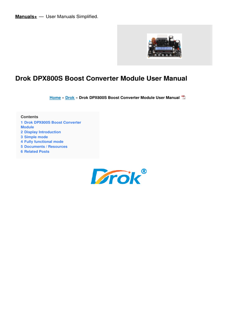 Drok DPX800S Boost Converter Manual | PDF | Power Supply | Solar Panel