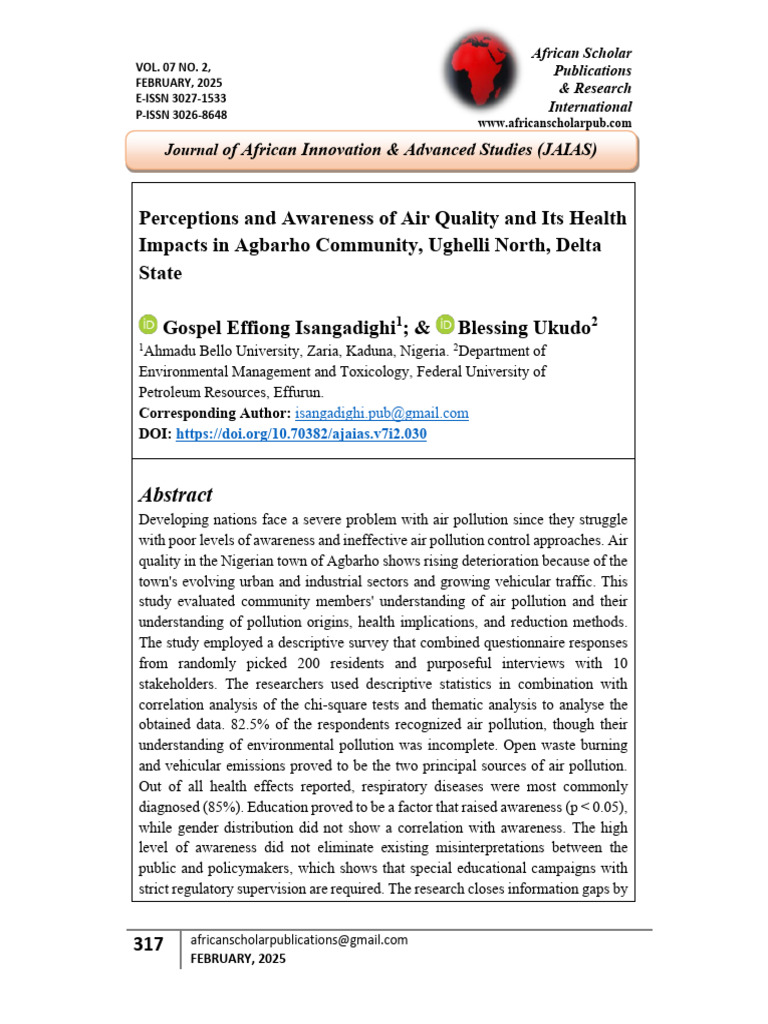 Air Quality Awareness in Agbarho, Nigeria | PDF | Air Pollution | Pollution