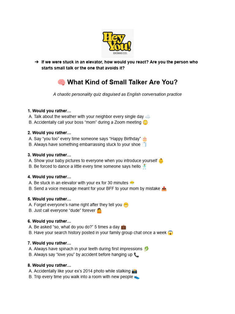 Small Talk Personality Quiz | PDF