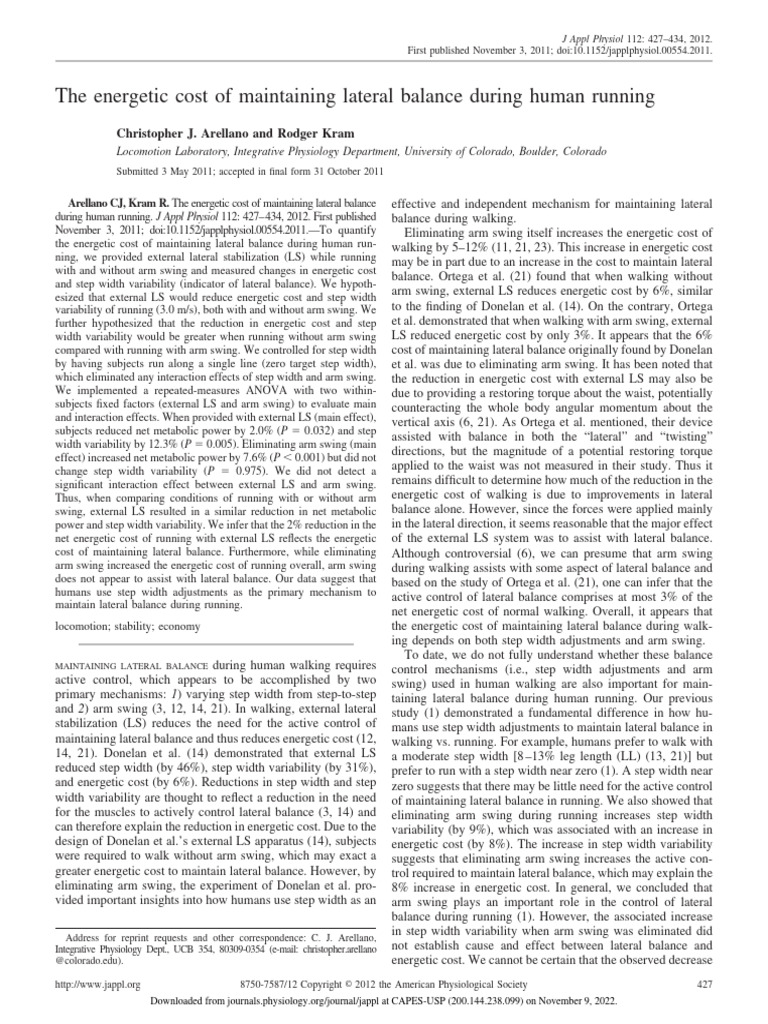 The Energetic Cost of Maintaining Lateral Balance During Human Running ...