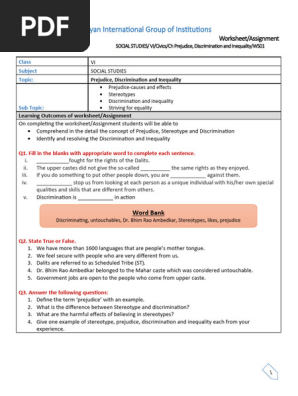 Stereotype And Prejudice Worksheet Prejudice And Discrimination
