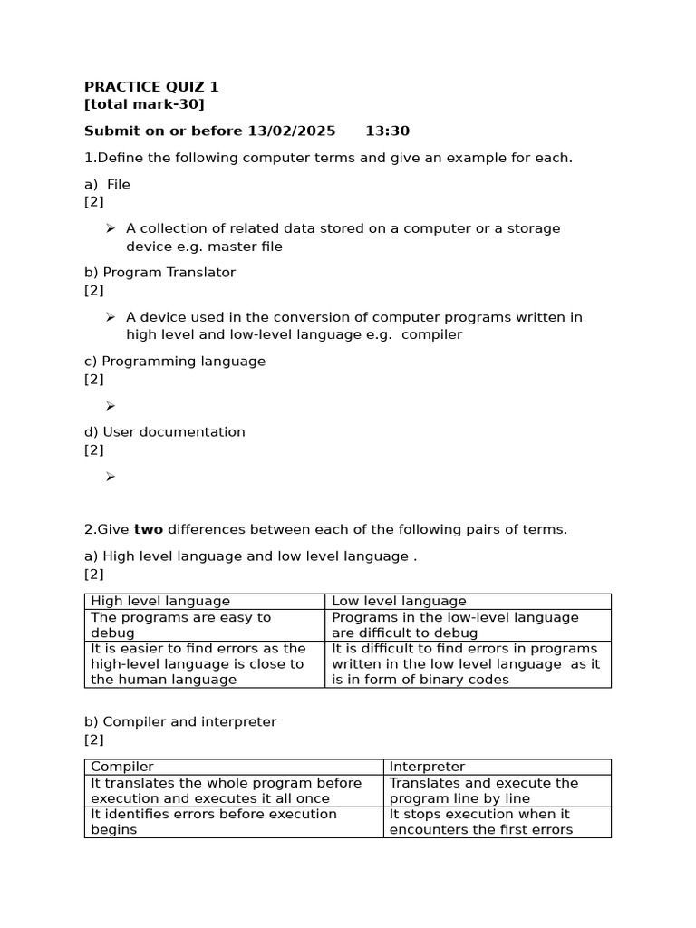Cs Practice Quiz 1 Answered | PDF