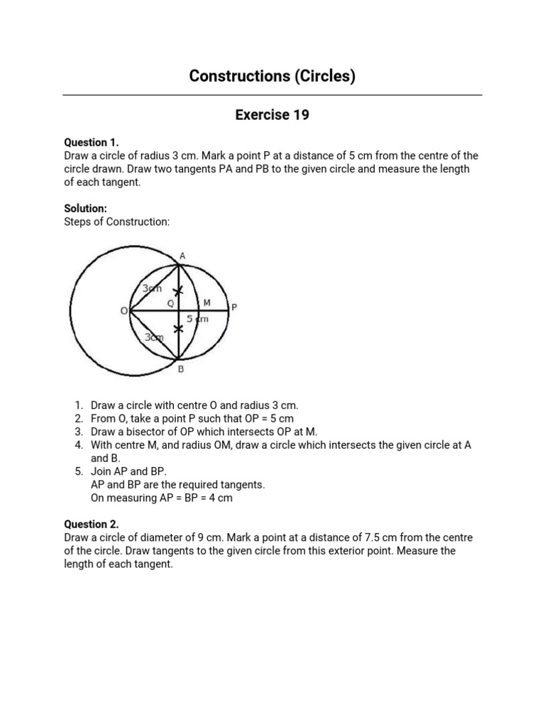 Constructions (Circles) : Exercise 19 | PDF | Circle | Perpendicular