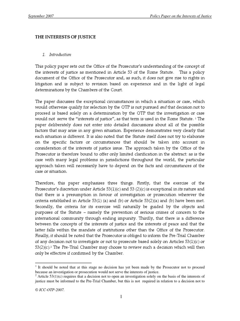 September 2007 Policy Paper On The Interests of Justice | PDF ...