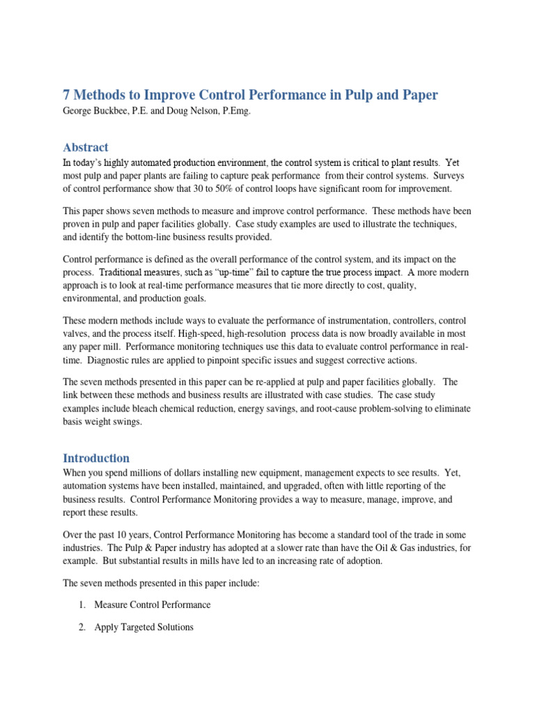7 Methods To Improve Control Performance | PDF | Paper | Automation