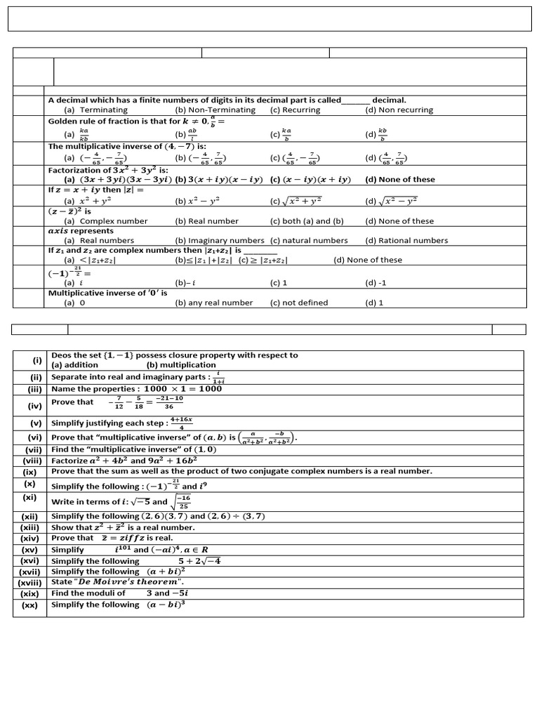 1st Year Chapters Wise Test for MATHEMATICS | PDF | Factorization ...