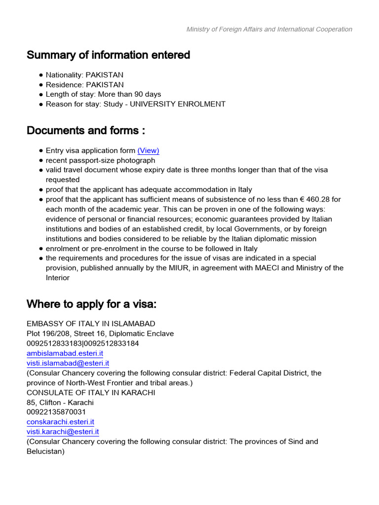 Maeci VISA | PDF