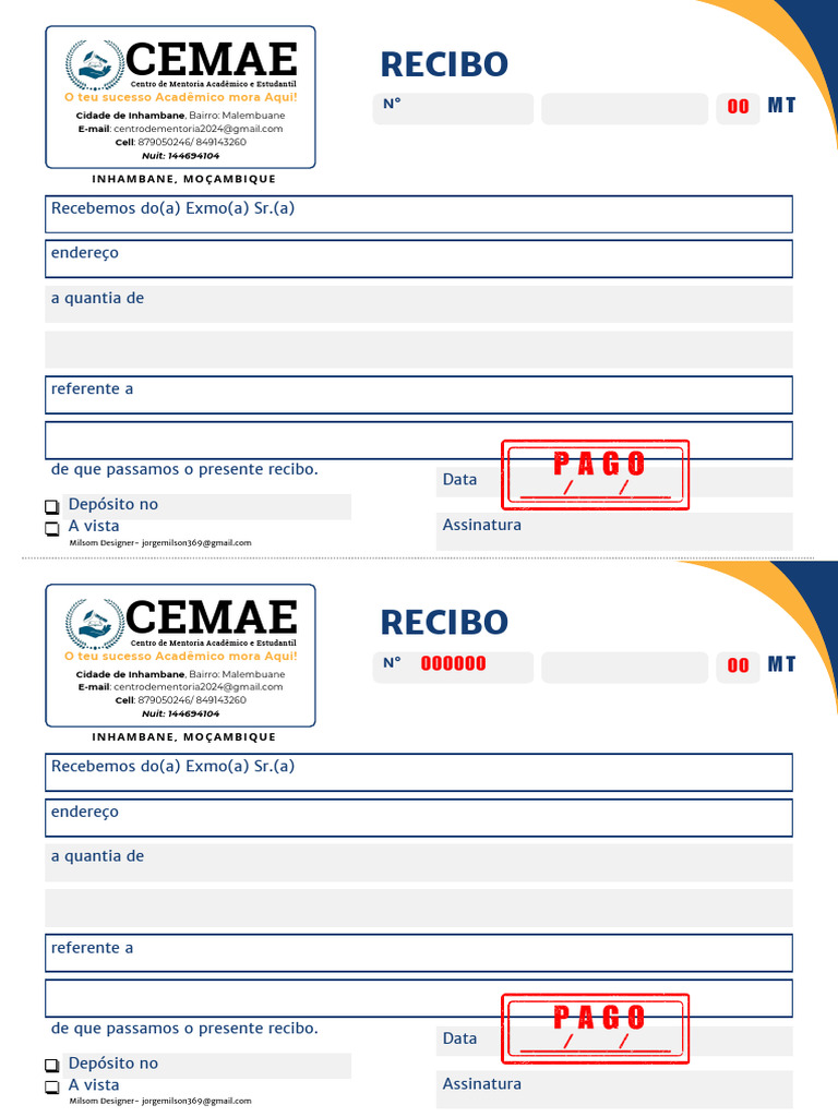 Documento A5 Talão de Recibo Simples Azul e Amarelo | PDF