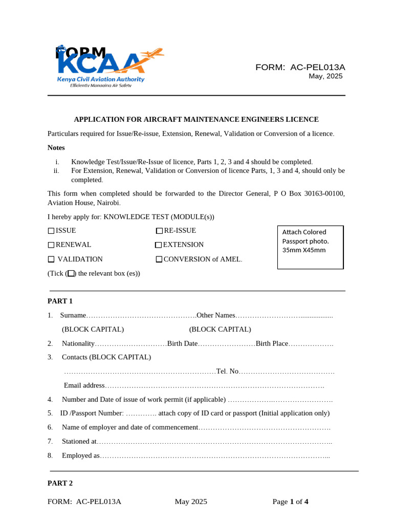 FORM AC-PEL013A-Application For AME Licence-May 2025 | PDF | Airplane ...