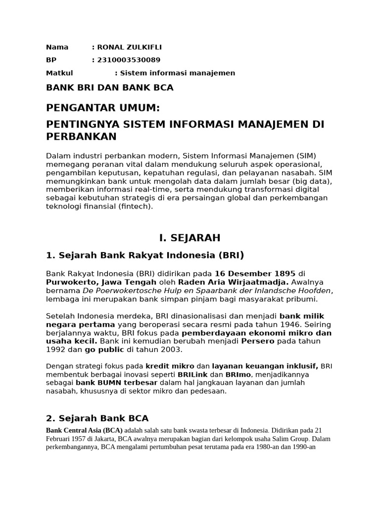 Resume Sim Bank Bri Dan Bca Ronal 2310003530089[1] | PDF