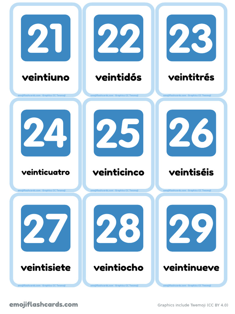 Spanish Numbers 21 30 Small A4 Flashcards | PDF