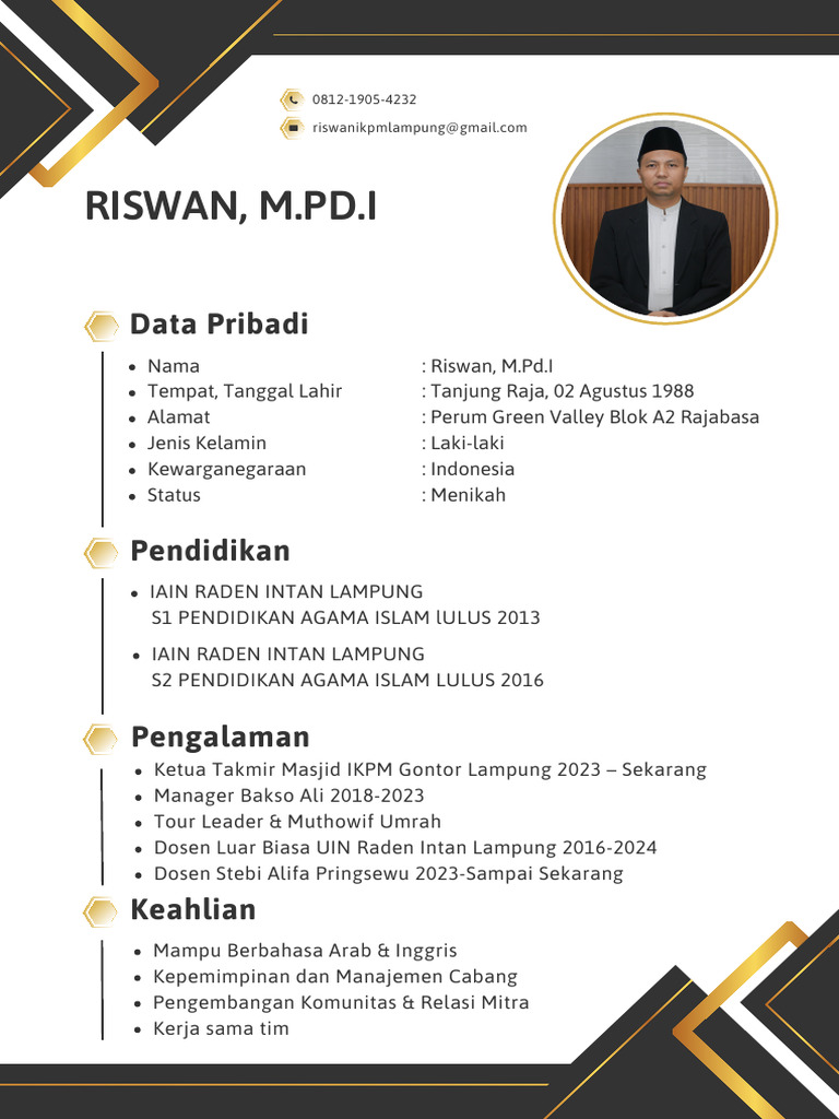 Profil Pendidikan Riswan, M.Pd.I | PDF