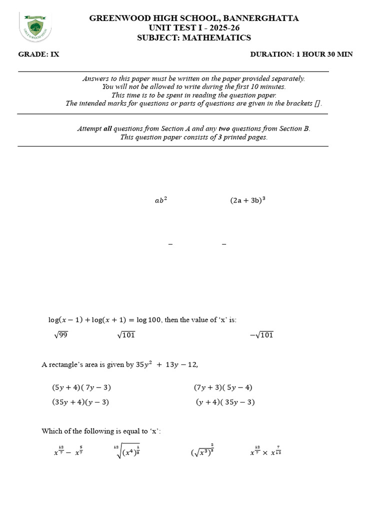 Gr9 - Math - UT1-2025-26 - Final | PDF | Geometry | Euclidean Geometry