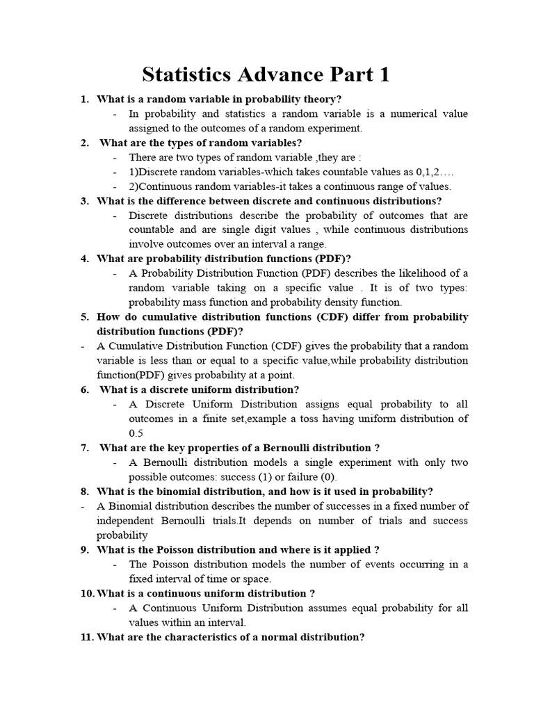 Statistics Advance Part 1 | PDF | Probability Distribution | Random Variable