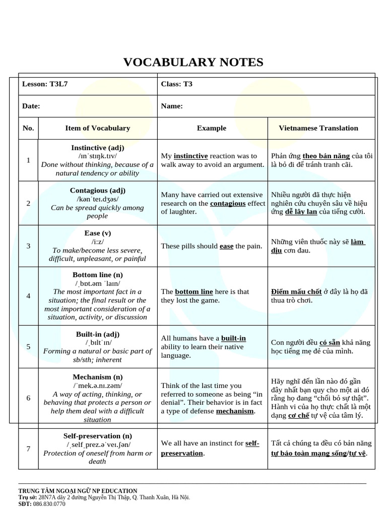 T3L7 - Vocabulary Notes | PDF