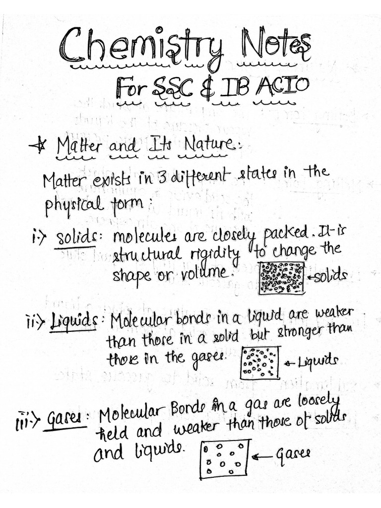 Chemistry Handwritten Notes For SSC CGL 2024 | PDF