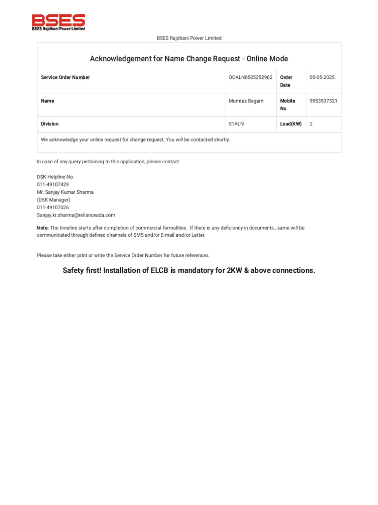 BSES Rajdhani Power Limited 6 | PDF