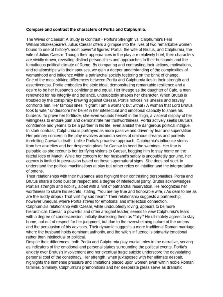 Compare and Contrast the Characters of Portia and Calphurnia. | PDF