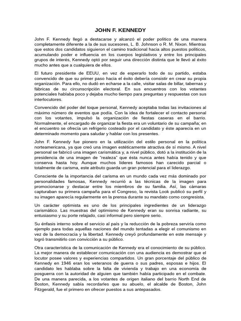 John F Kennedy - Resumen | PDF | John F. Kennedy | Carisma