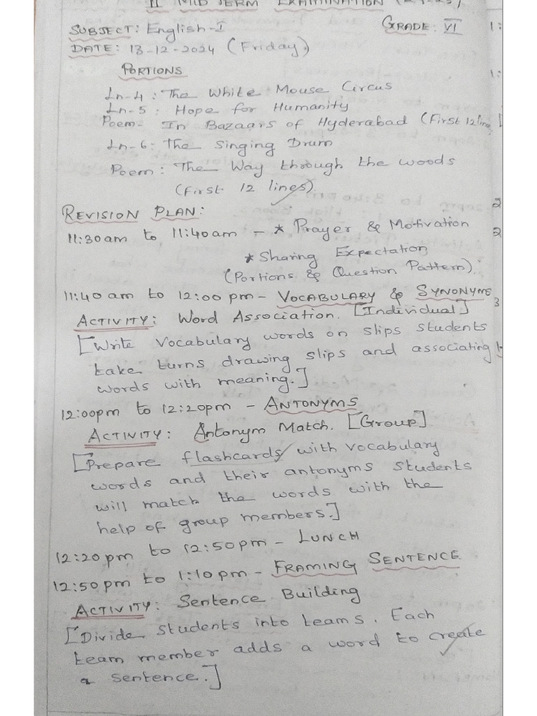 G6 English 1 Revision Plan | PDF