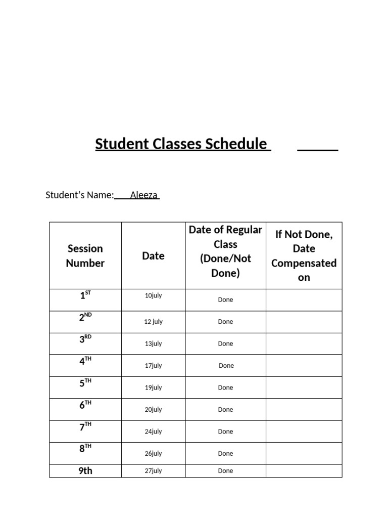 Aleeza's Class Schedule Overview | PDF