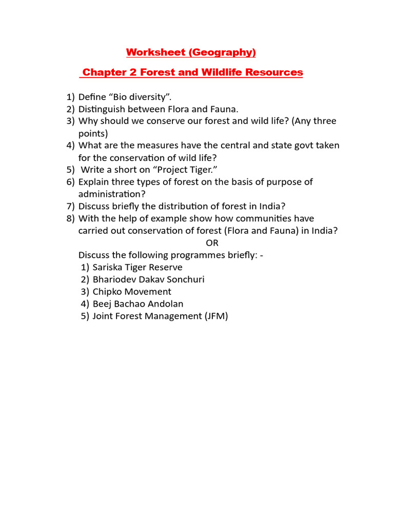 Forest and Wildlife Resources Worksheet | PDF