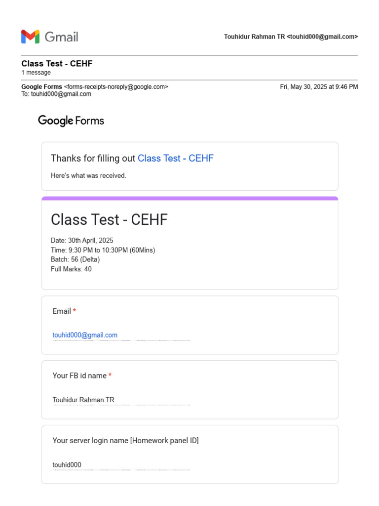 Gmail - Class Test - CEHF | PDF