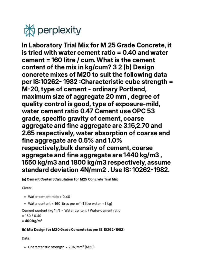 M25 and M20 Concrete Mix Design Guide | PDF | Concrete | Construction ...