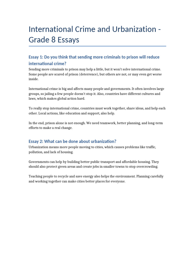 Grade 8 Essays Crime Urbanization | PDF