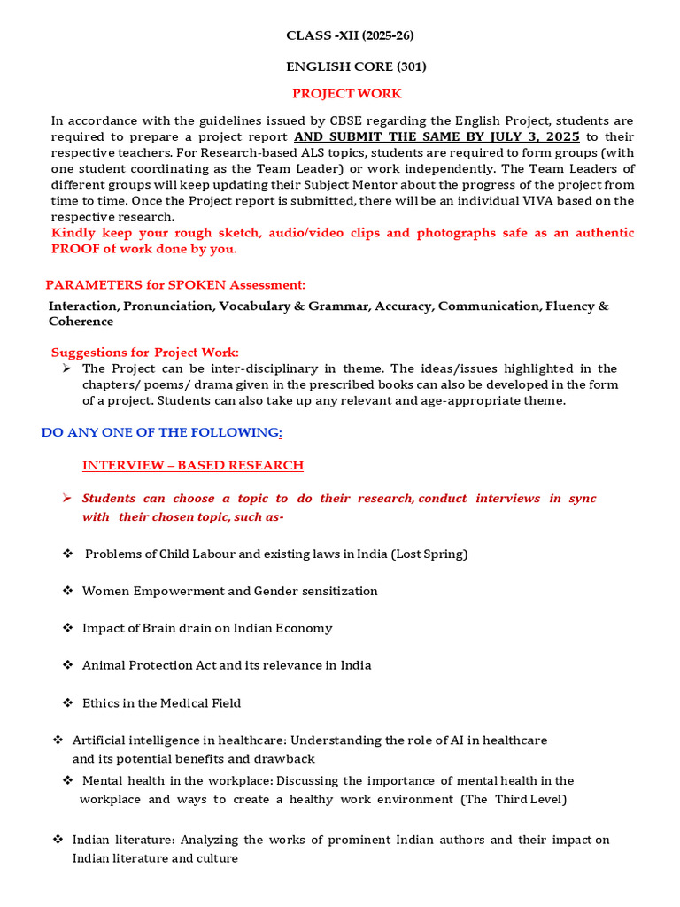 CBSE Class 12 English Project Guidelines | PDF | Cyberbullying ...