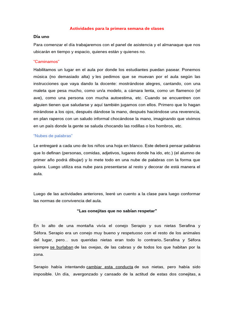 Actividades para La Primera Semana de Clases | PDF | Cuaderno