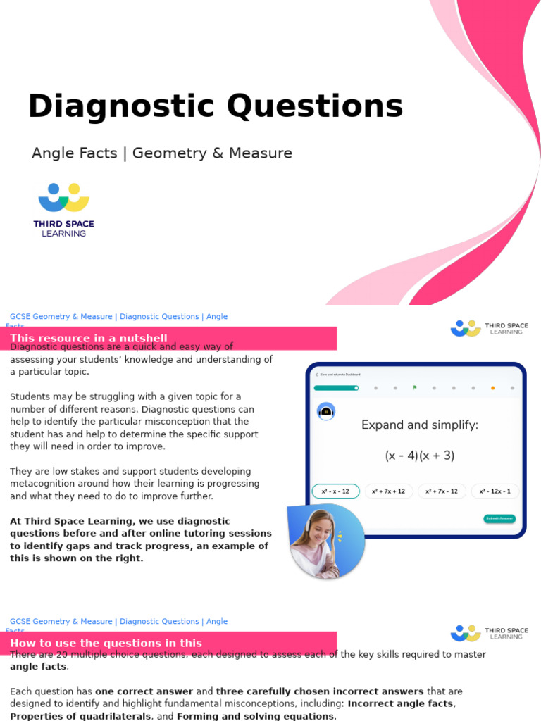 Diagnostic Questions on Angle Facts | PDF | Angle | Elementary Mathematics