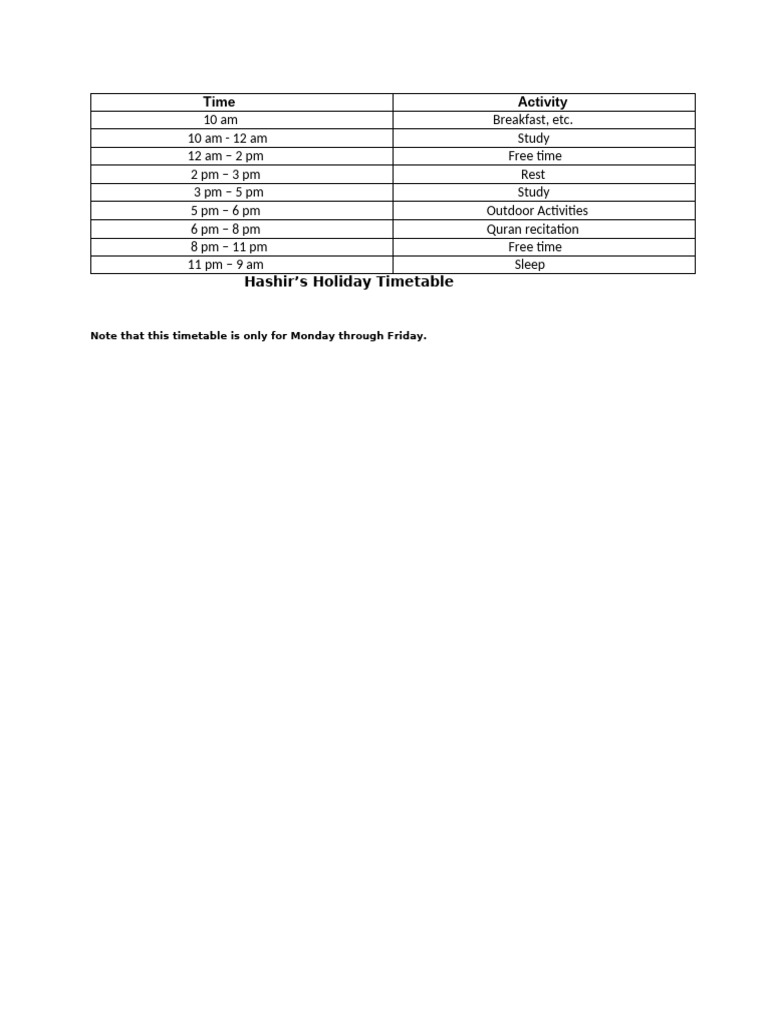 Timetable Hashir | PDF