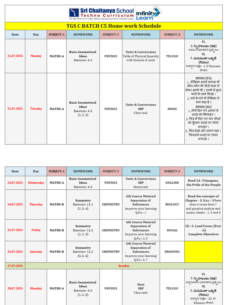 Weekly Homework Schedule | PDF | Physics | Physical Sciences
