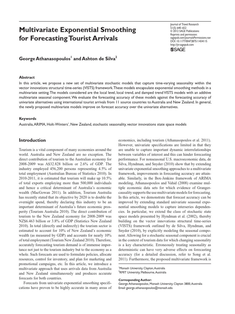 Multivariate Exponential Smoothing For Forecasting Tourist Arrivals ...