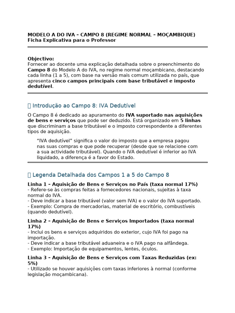 Campo8 Modelo a Legenda (1) | PDF | Imposto sobre Valor Agregado (IVA ...