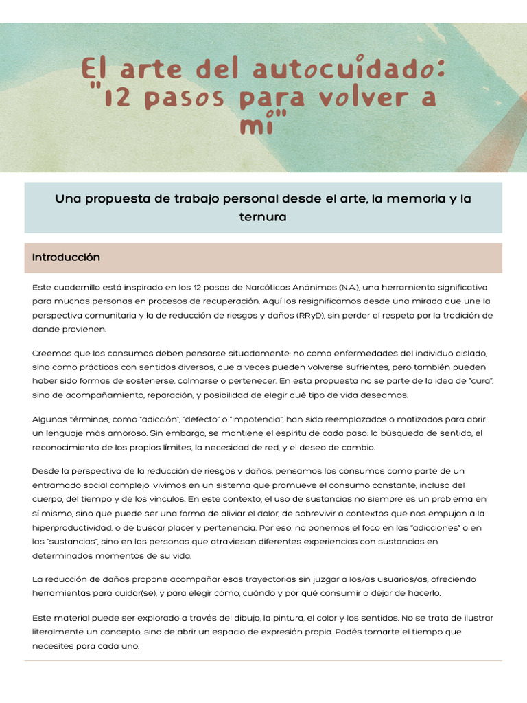 12 Pasos de NA: Autocuidado y Arte | PDF