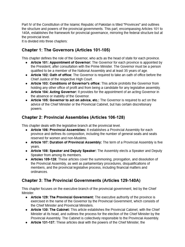 Provincial Governance in Pakistan's Constitution | PDF | Governor ...