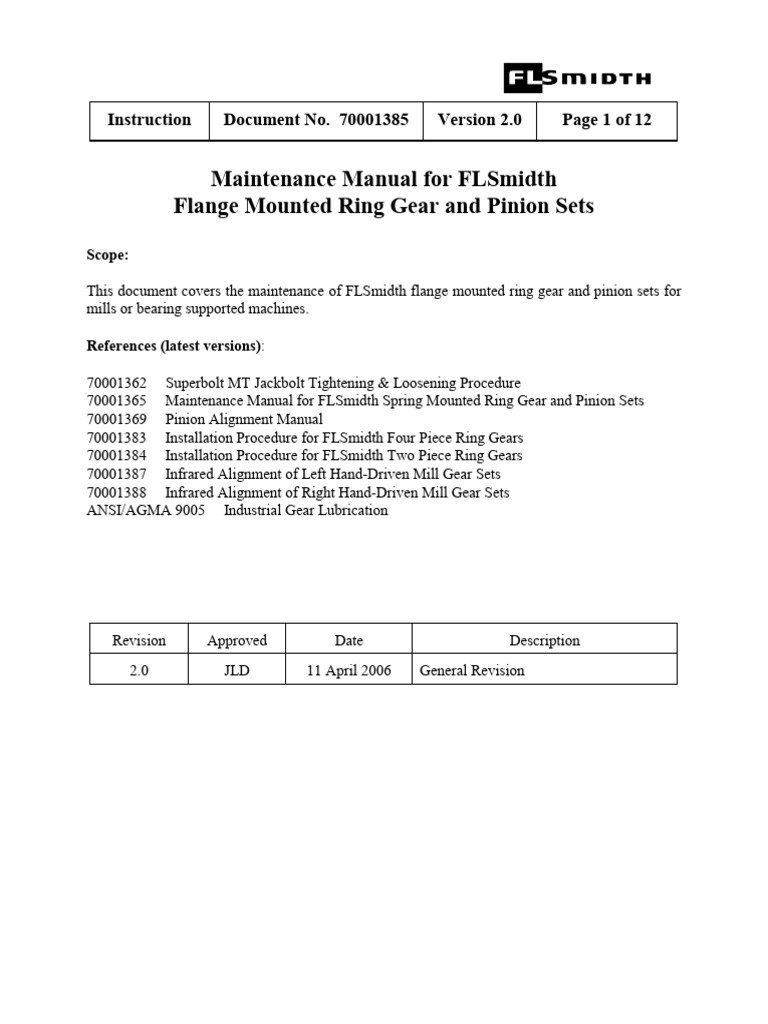 FLSmidth Ring Gear & Pinion Maintenance Manual | PDF | Gear | Lubricant