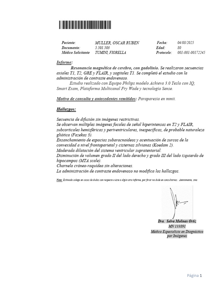 Muller, Oscar Ruben 4-8-2025 Internado | PDF
