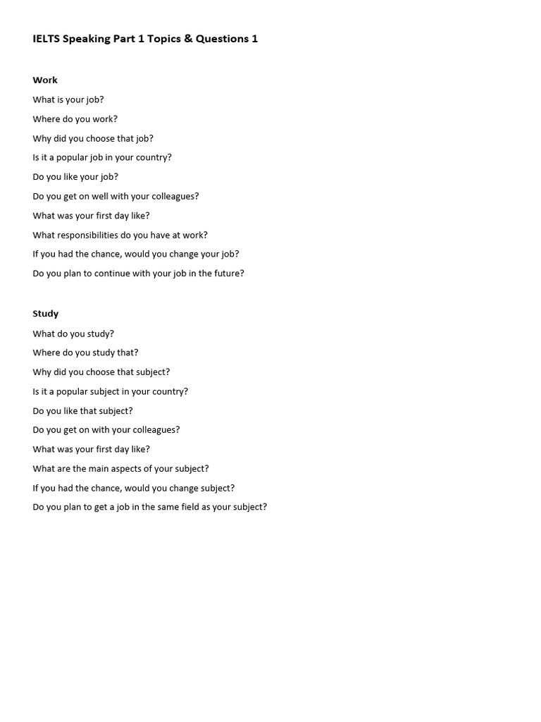 İelts Task 1 Speaking Questions. | PDF | Hobbies
