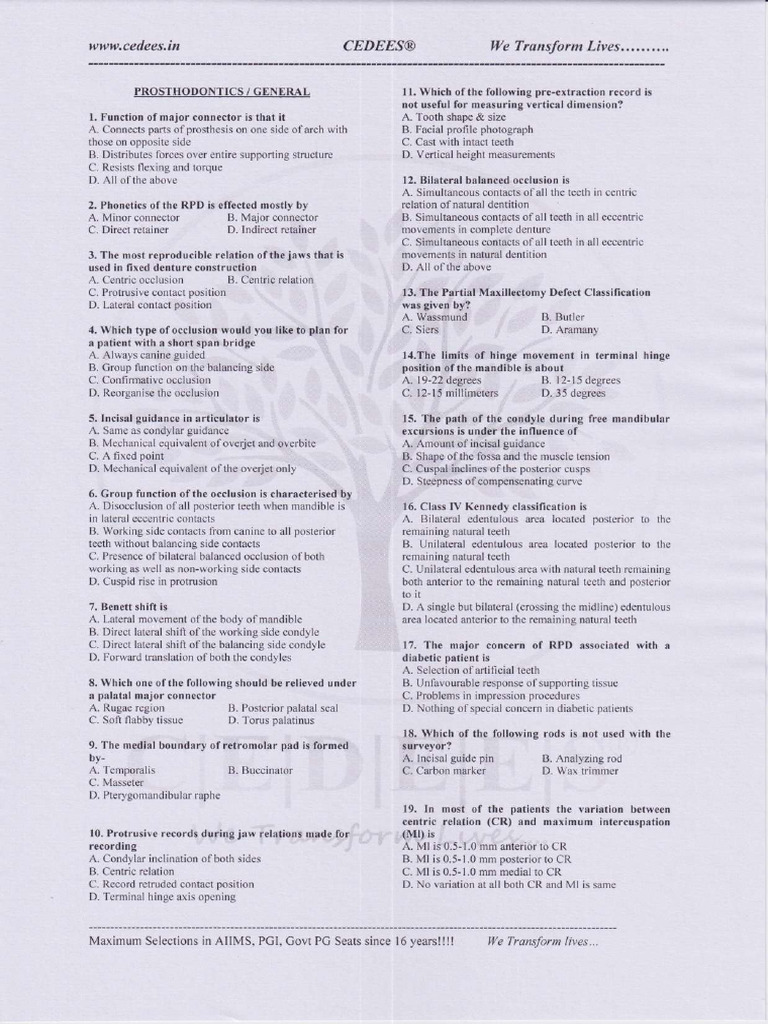 Prostho Practice Paper | PDF