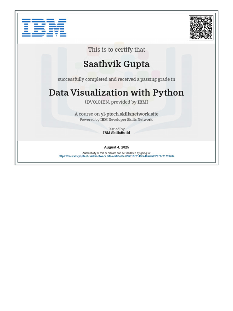 IBM DV0101EN Certificate - IBM SkillsBuild | PDF