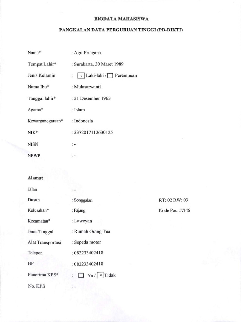 Agit Biodata Mahasiswa Compressed | PDF