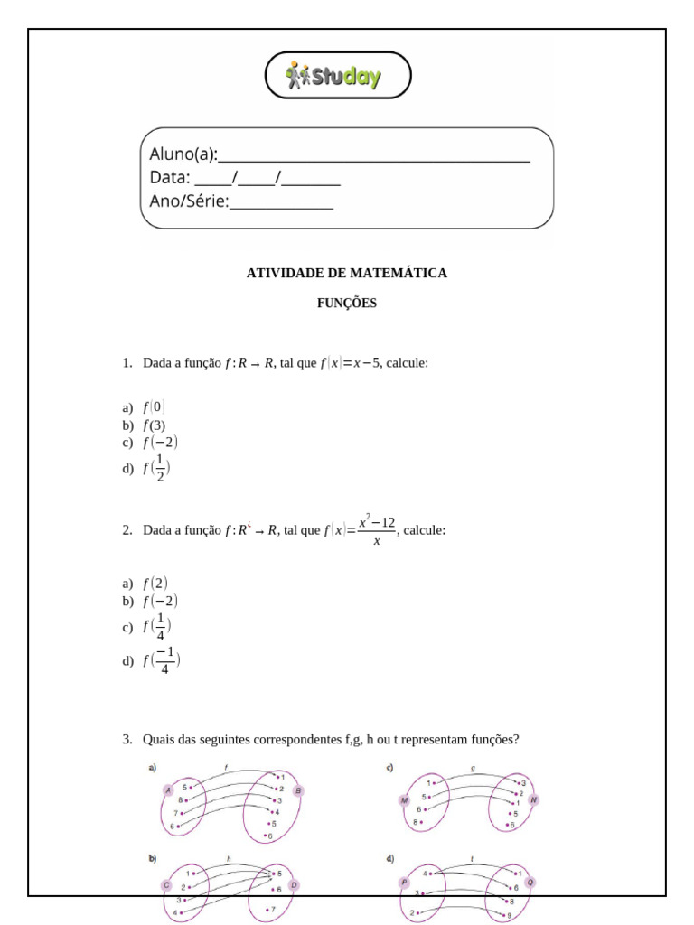 Exercícios de Funções Matemáticas | PDF
