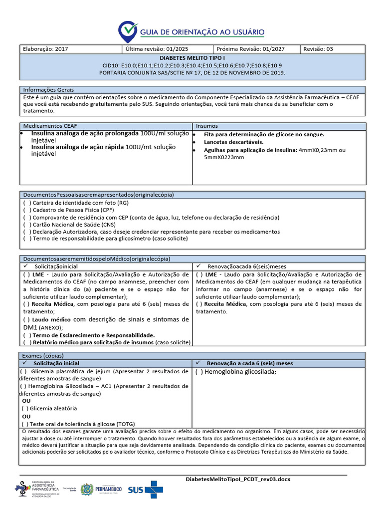 Guia de Tratamento Diabetes Tipo I SUS | PDF | Gravidez | Diabetes