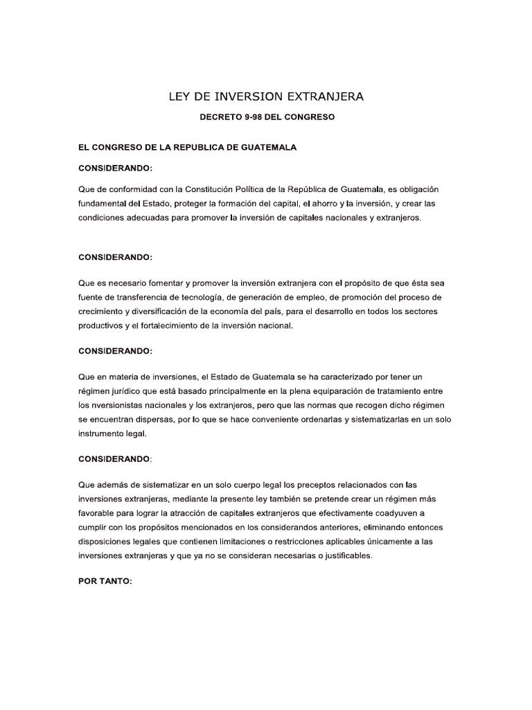 Ley de Inversion Extranjera | PDF