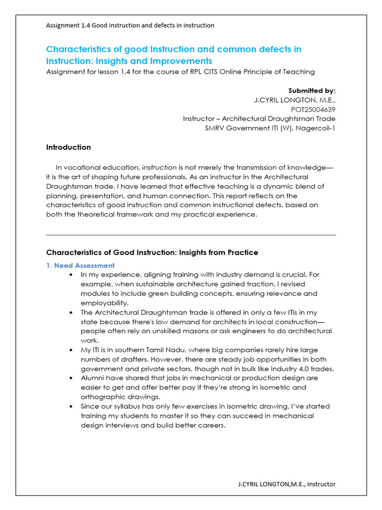 Good Instruction vs. Instruction Defects | PDF | Technical Drawing ...