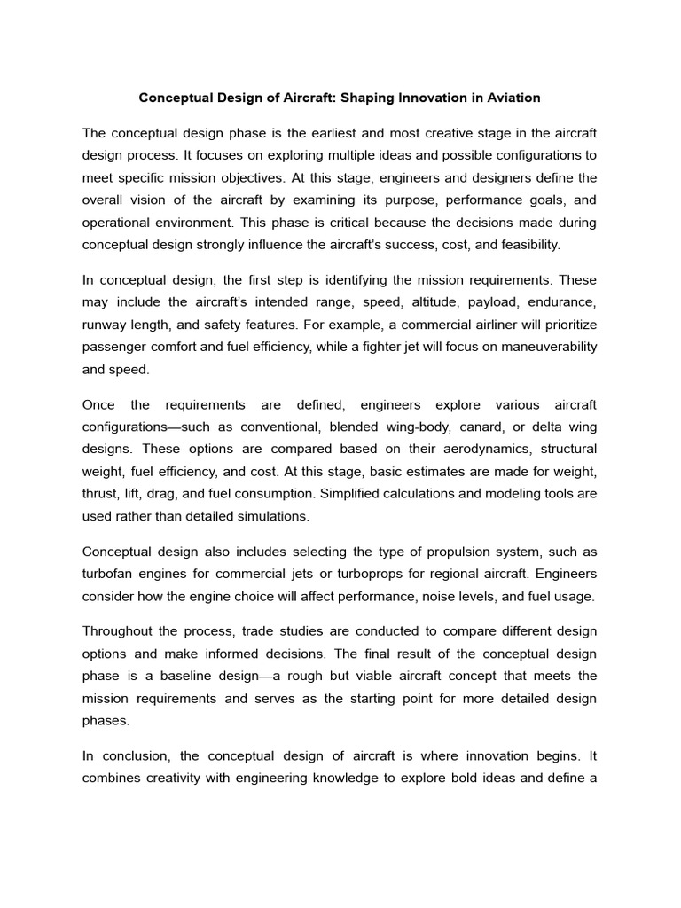 Aircraft Conceptual Design Explained | PDF