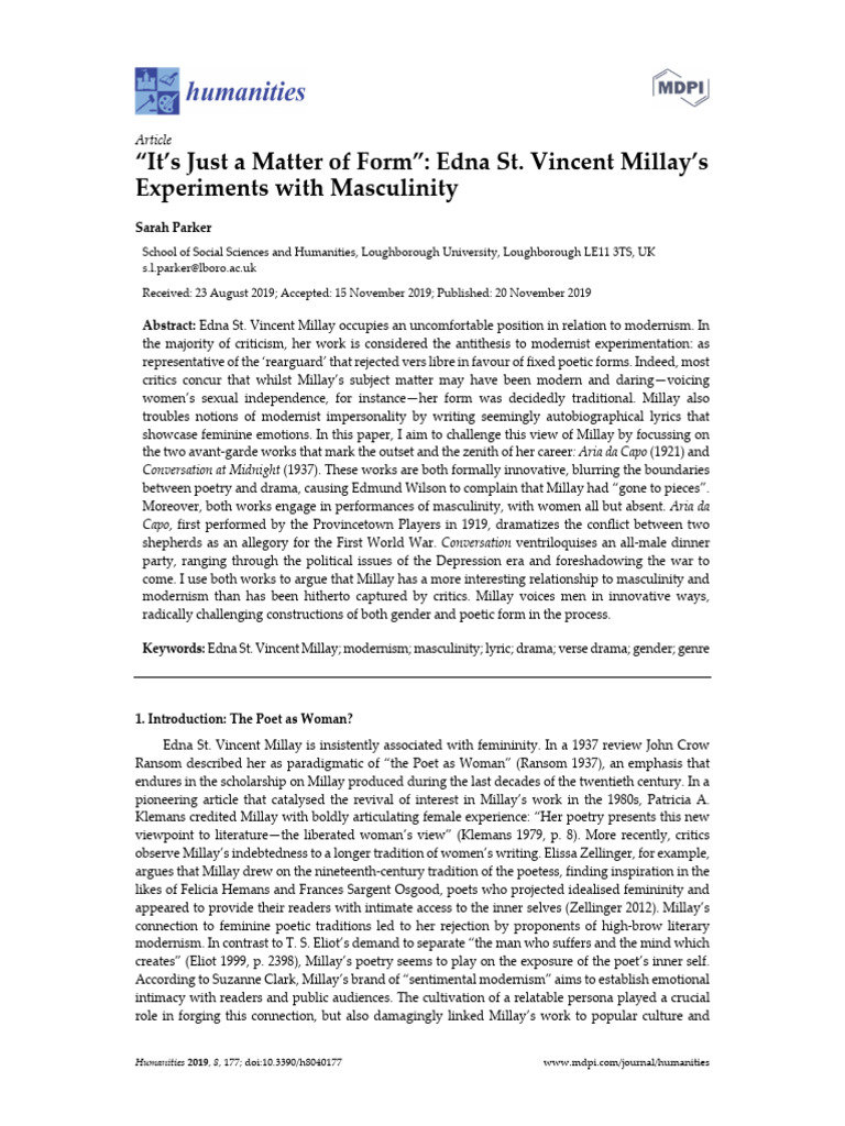Its Just A Matter of Form Edna ST Vincent Millay | PDF | Poetry